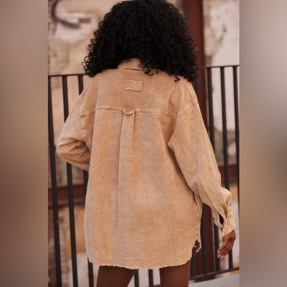 bohme | Jackets & Coats | Camel Distressed Corduroy Shacket | Poshmark